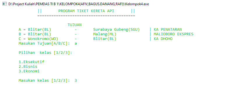 Program Pembelian Tiket Kereta Api C++
