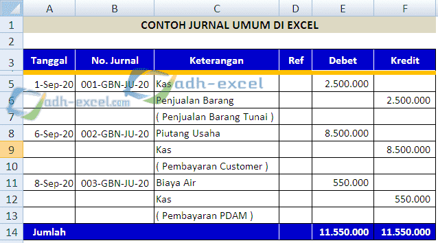 Membuat Jurnal Umum di Excel - ADH-EXCEL.COM Tutorial