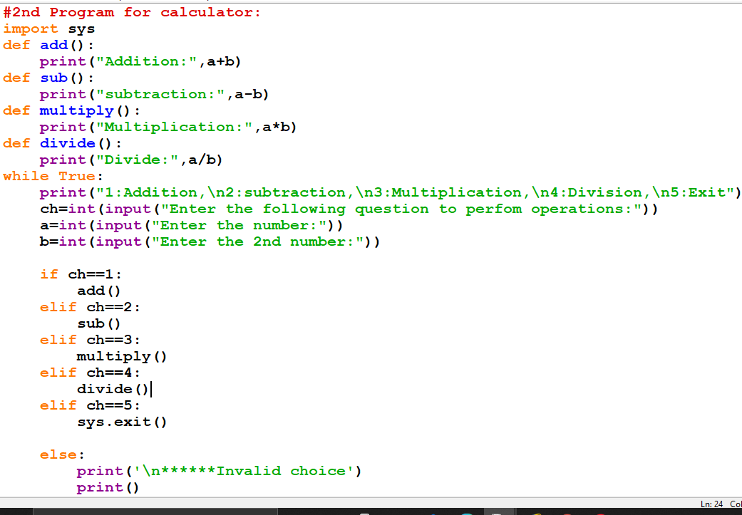 Python Program for Calculator