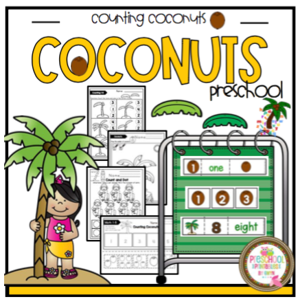 Math Counting Coconuts Worksheets plus Pocket Chart Cards ~ Preschool ...