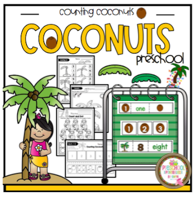 Math Counting Coconuts Worksheets plus Pocket Chart Cards ~ Preschool ...