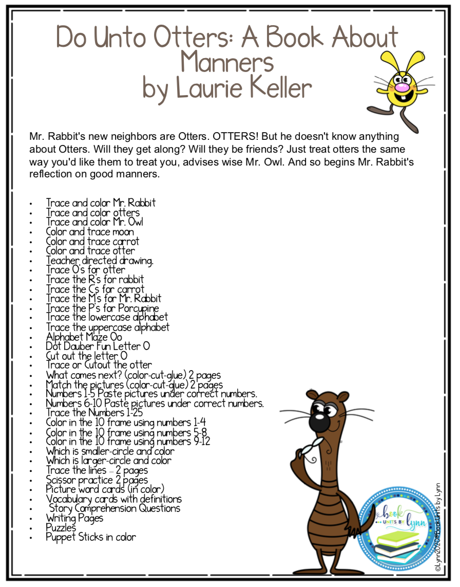 DO UNTO OTTERS: A BOOK ABOUT MANNERS BOOK UNIT ~ Book Units by Lynn