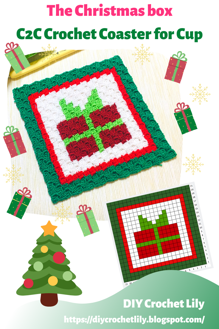 DIY Crochet Lily: [C2C Crochet] The Christmas box C2C Crochet Cup Coaster.