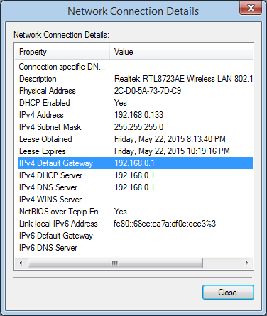 IP Address Router (Default Gateway)