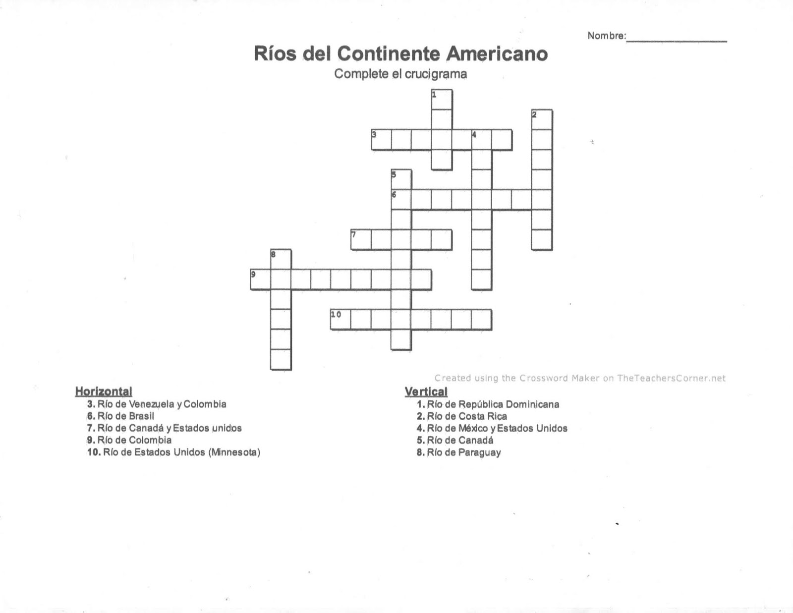 Tareas Escolares.: Crucigrama de Ríos del Continente Americano - Resumen