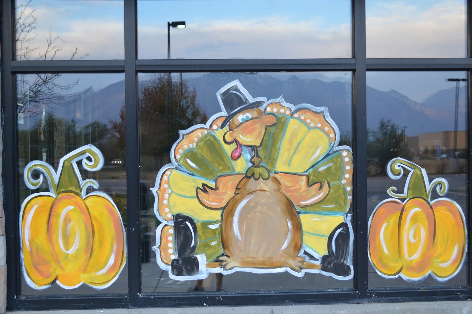 Glass Canvas Window Painting: Rock Creek Pizza - Thanksgiving Windows