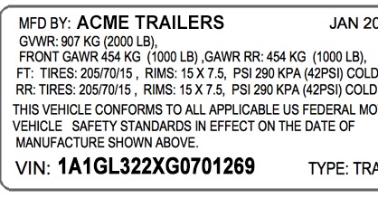 Replacement VIN (vehicle identification number) Stickers: VIN Sticker