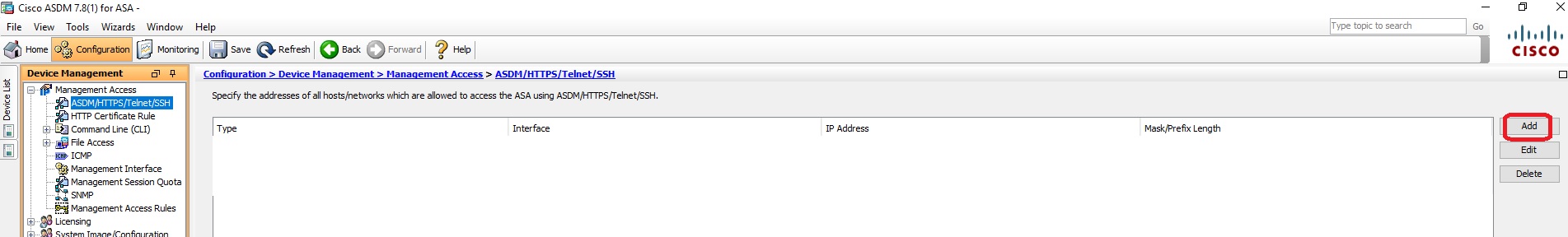 Knowledge Area: ASA Firewall Enable ASDM on Interface