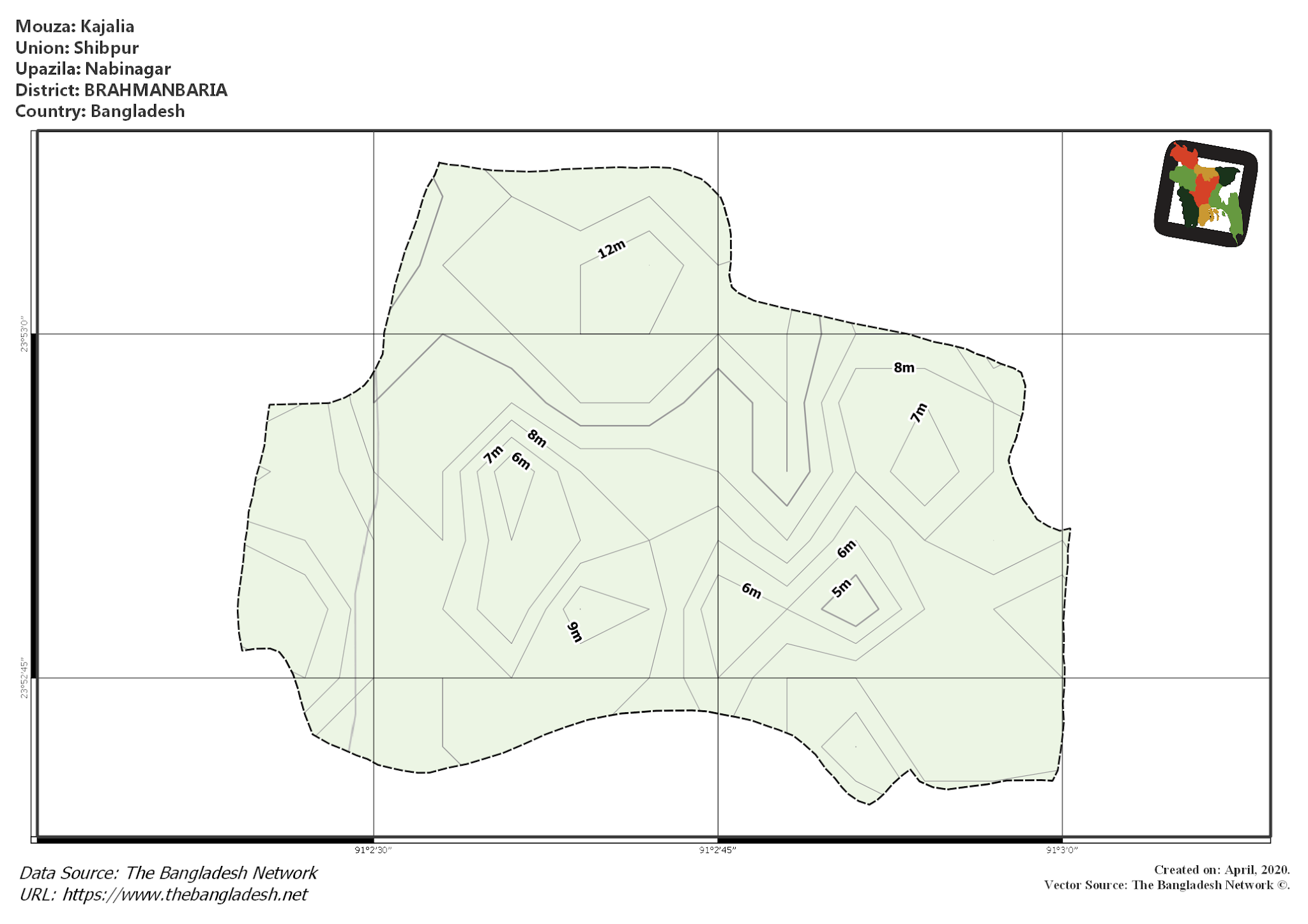 Map of Kajalia Mouza, Nabinagar, Brahmanbaria