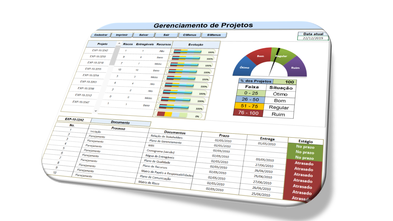 DASHBOARD NO EXCEL: Dashboard Gerenciamento de Projetos