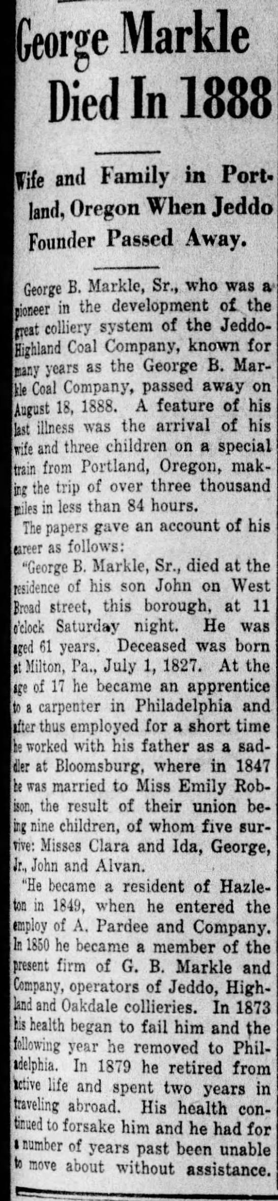 Valley Girl Views: George Bushar Markle - Millionaire, Banker, and Coal ...