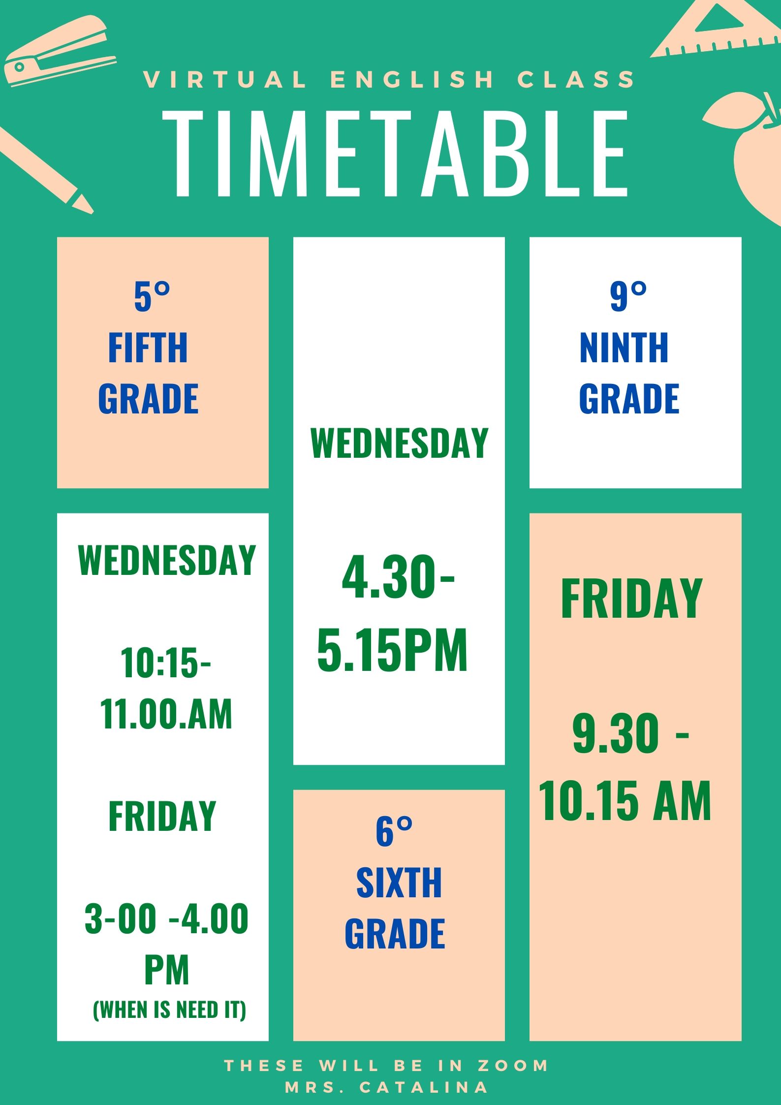 Virtual Classes TIMETABLE (Horario)