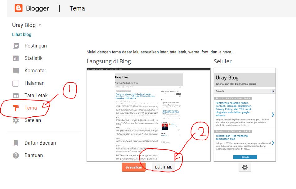 Uray Blog: Cara membuat daftar menu halaman About, Privacy Policy ...