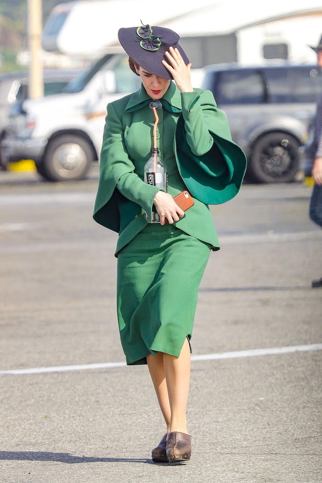 Sarah Paulson in Green Dress at Ratched Television Series Set ...