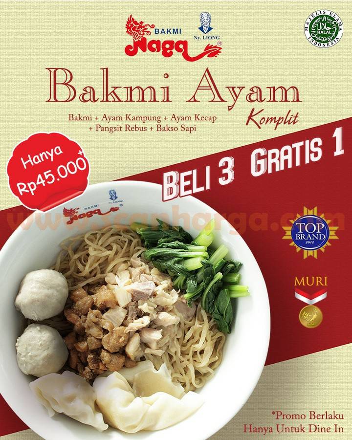 Promo BAKMI NAGA Mie Ayam Komplit cuma Rp 45.000 + BELI 3 GRATIS 1 - scanharga