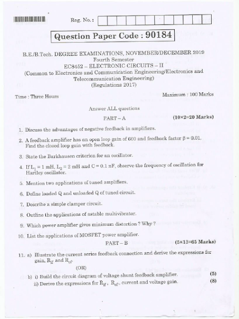 Anna University EC8452 ~ ELECTRONIC CIRCUITS -II NOVEMBER/DECEMBER 2019 ...