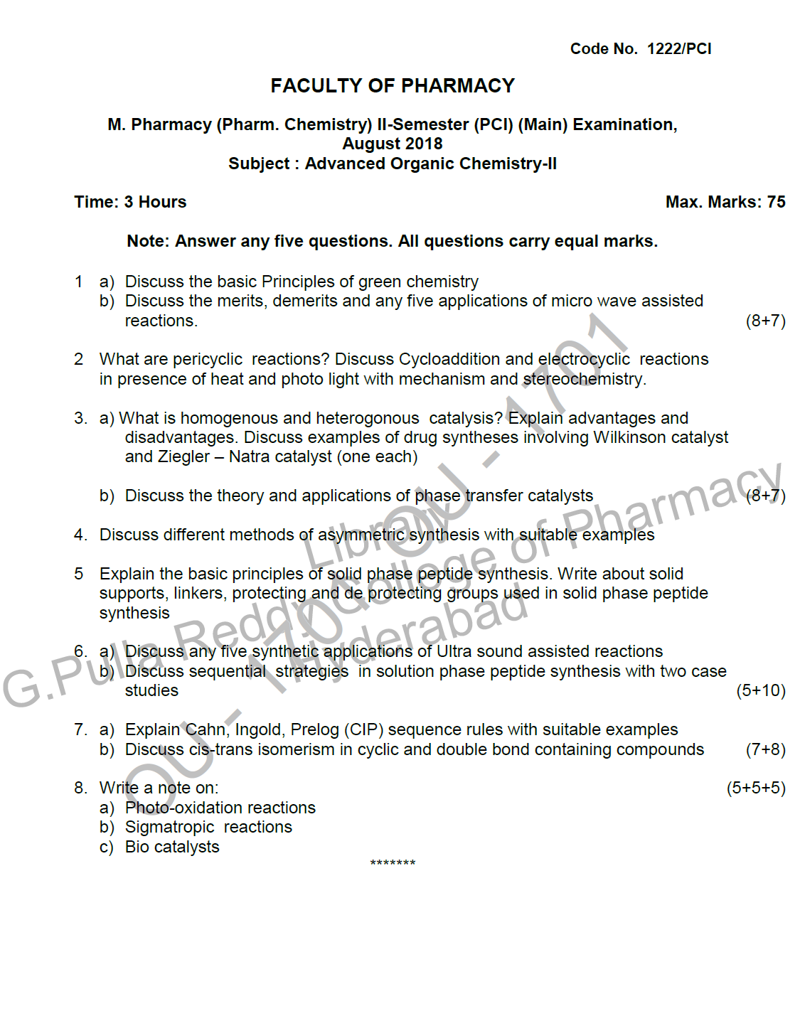 Osmania University M. Pharmacy (Pharmaceutical Chemistry) II-Semester ...
