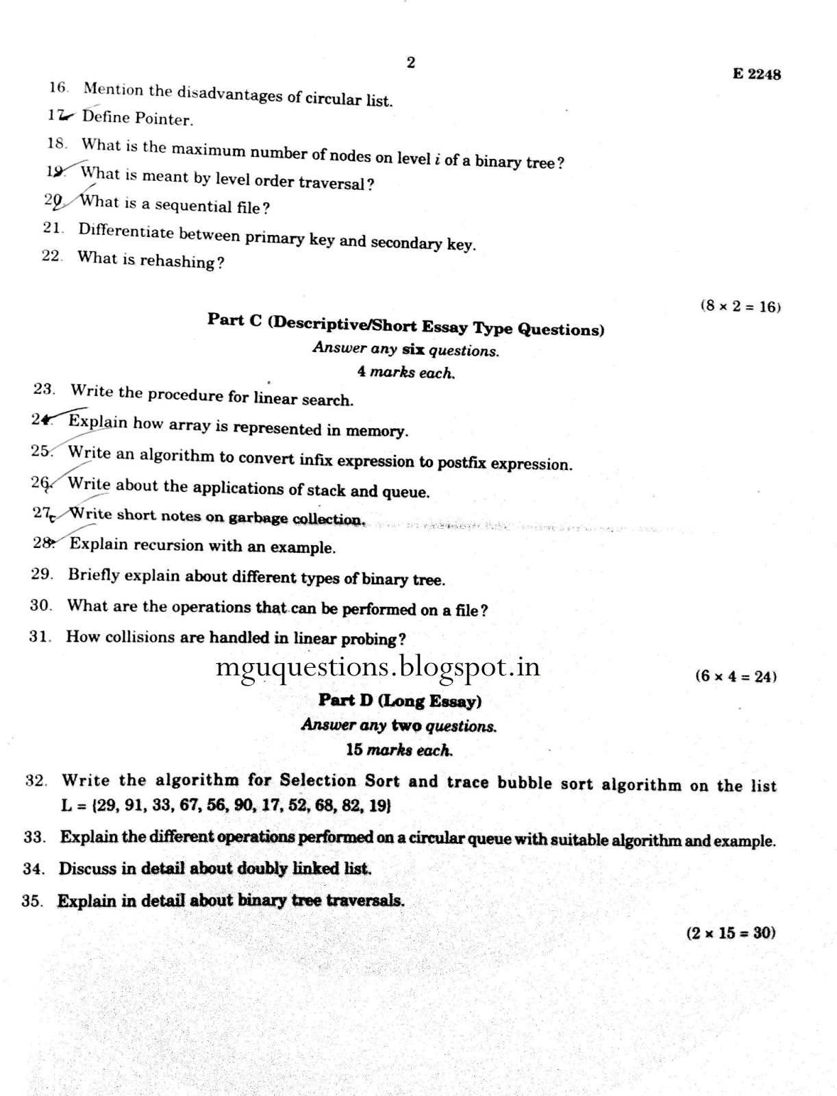 mgu BCA degree semester 2 data structures 2015 Previous Year Question Paper