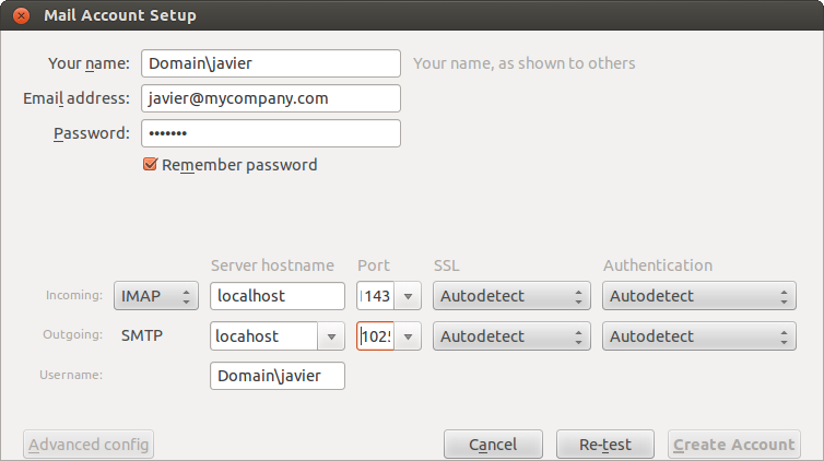 Davmail gateway settings - trackinglana