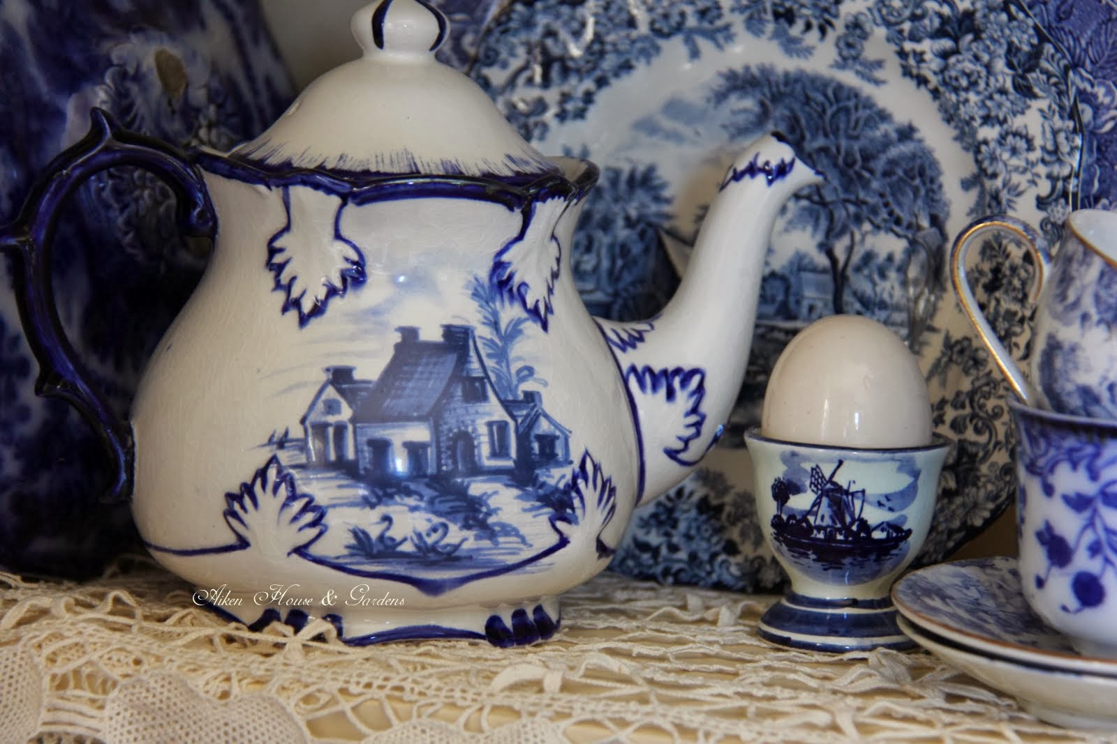 Aiken House & Gardens: Blue & White Transferware Cupboard