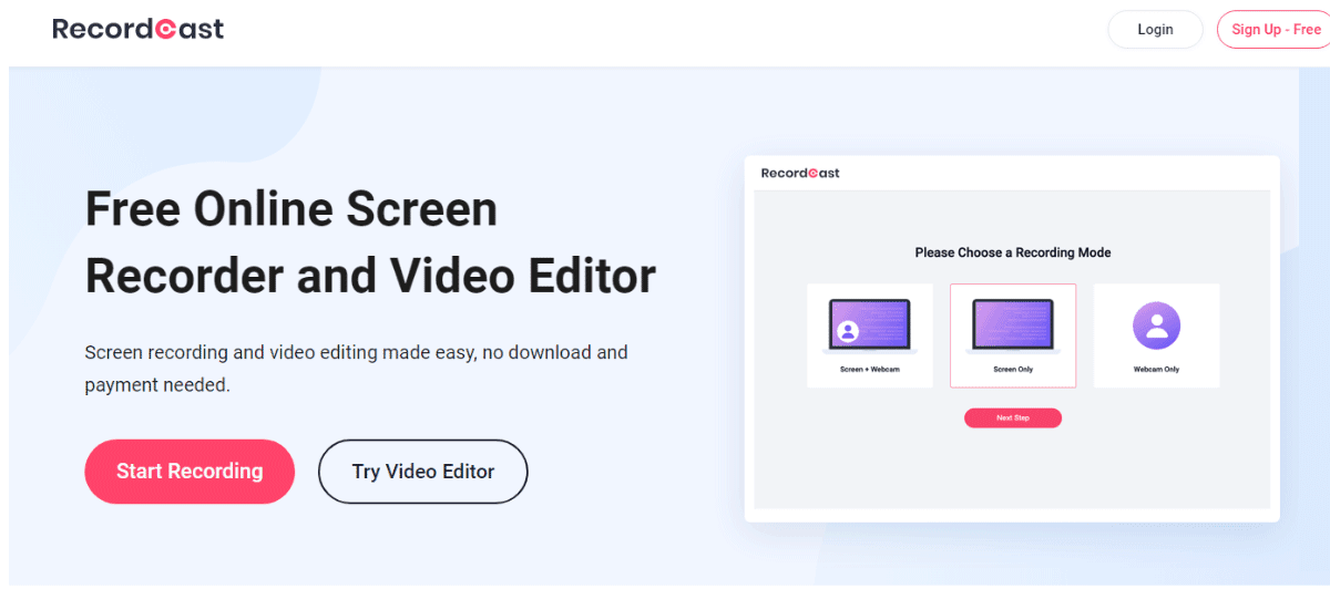 Free Screen Recorder Tool for Everyone: RecordCast - Record your screen ...