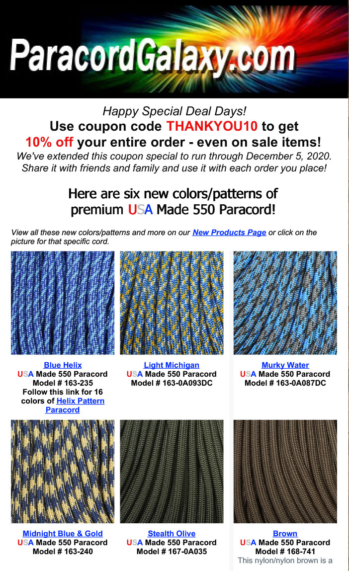 Paracord Insider: Six new colors/patterns of 550 paracord