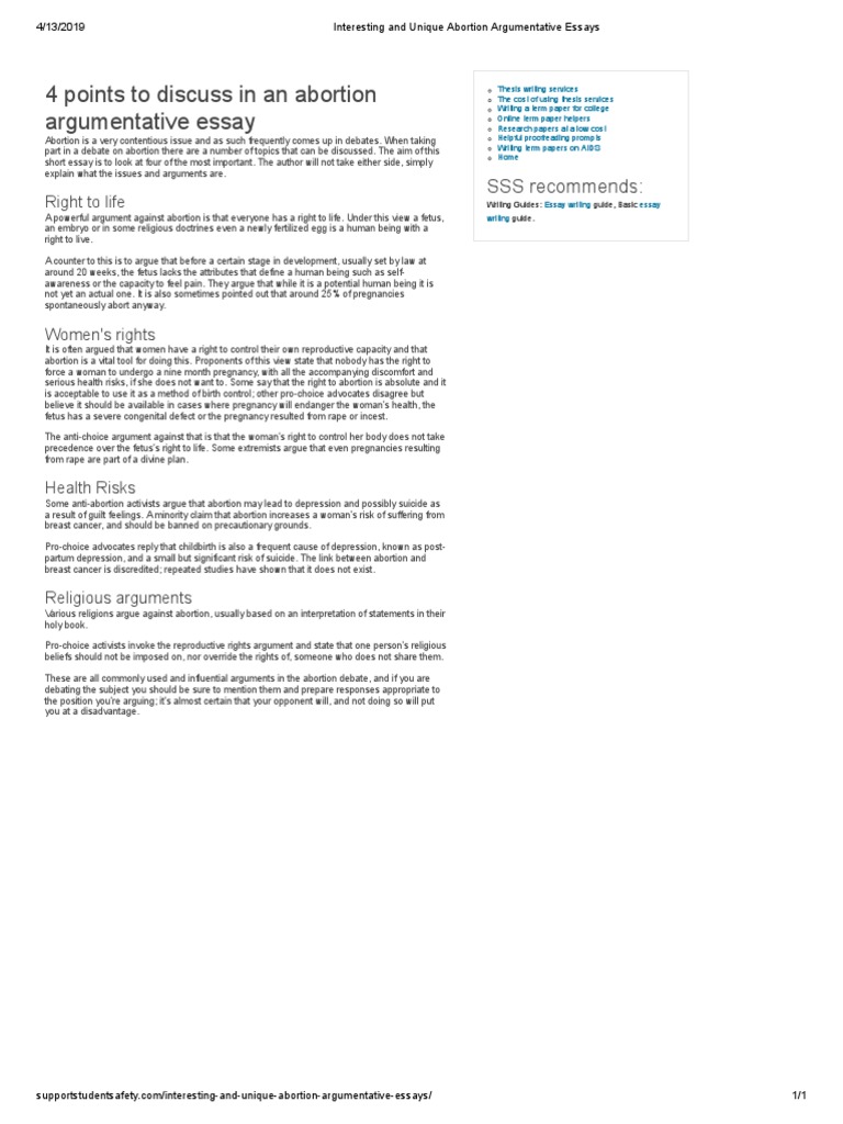 essay examples: Argumentative Essay About Abortion