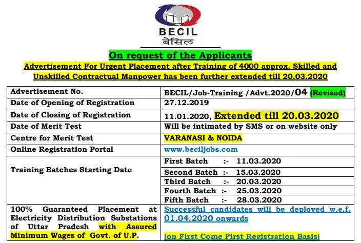 BECIL Skilled and Unskilled Manpower Training Question Paper and ...