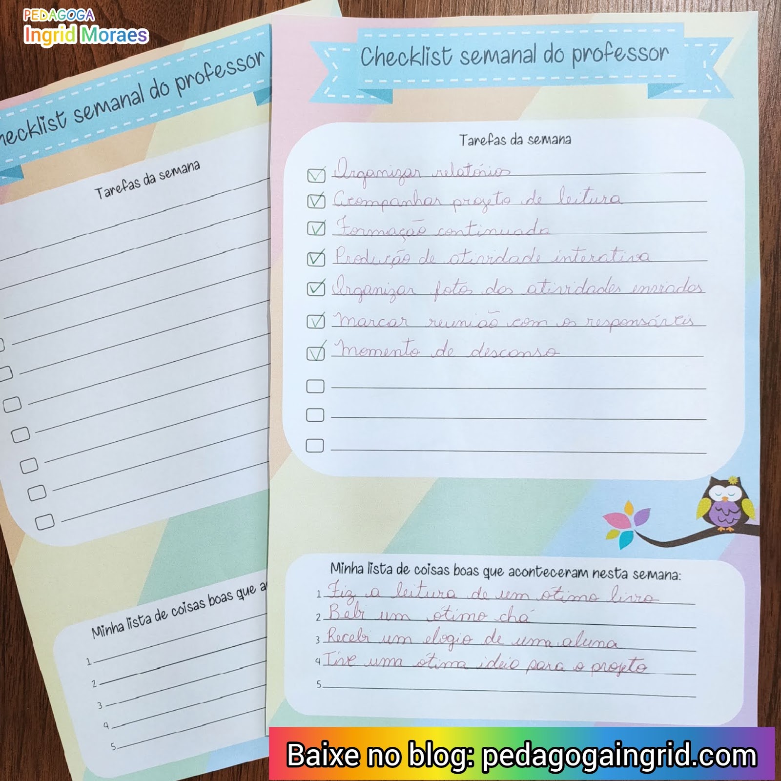 FICHA PARA CHECKLIST SEMANAL DO PROFESSOR