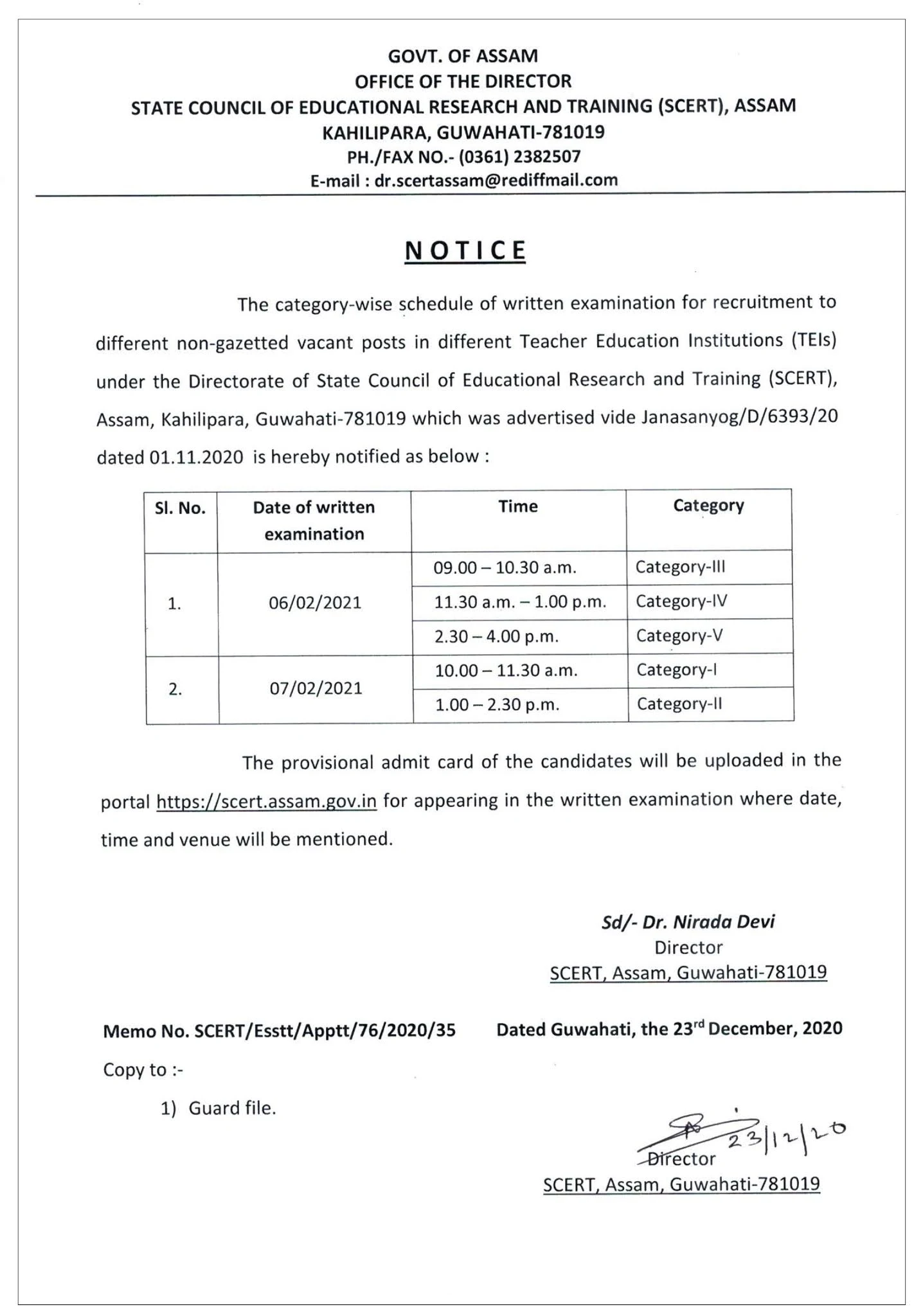 SCERT Assam Admit Card 2021 – 34 Non Gazetted Vacancy