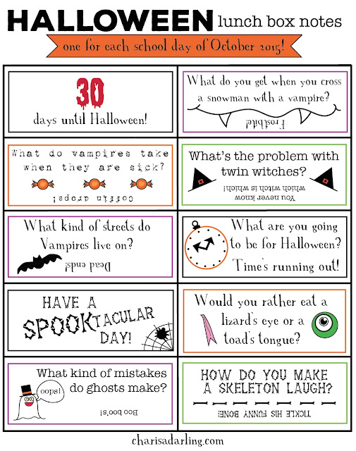 Halloween Lunch Box Notes Printables | Charisa Darling