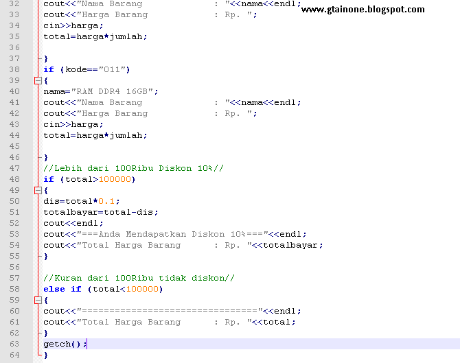Contoh Program C++ Kode Barang, Harga dengan menentukan mendapatkan ...