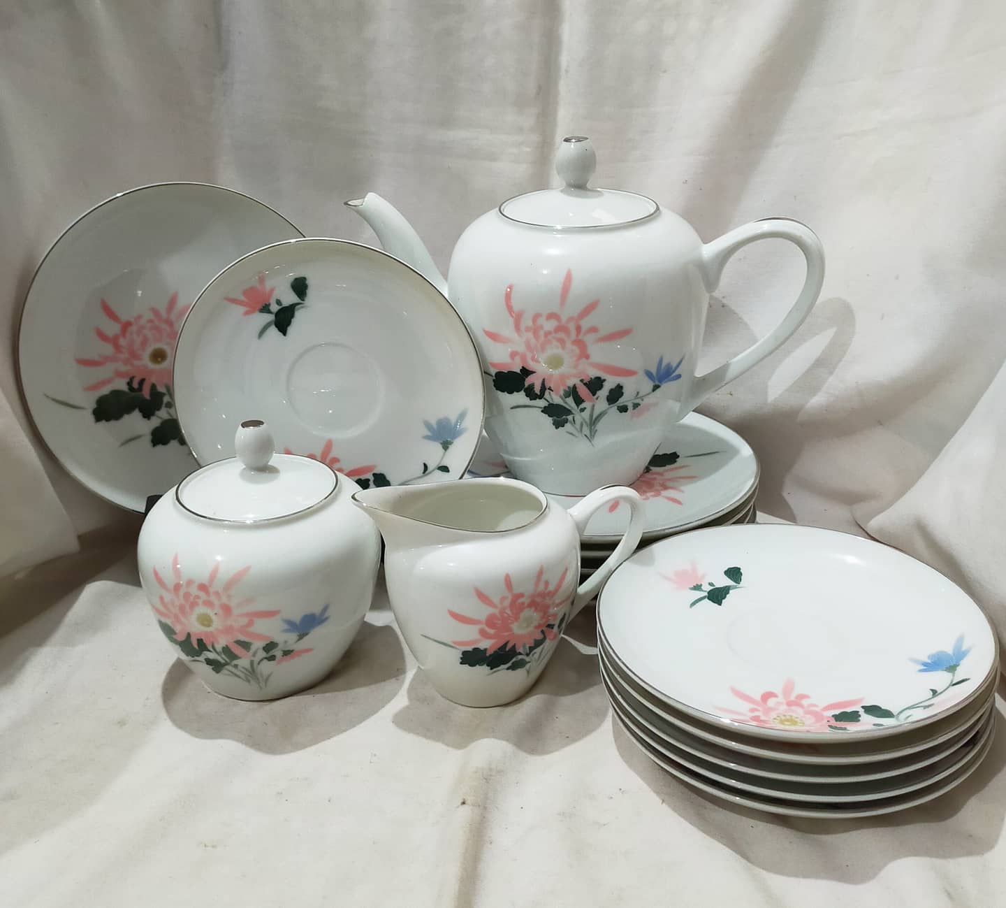 art shop abu malang: keramik tea set vintage china motif bunga krisan
