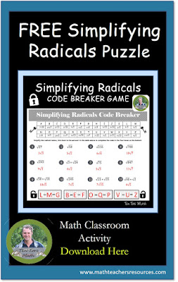 Simplifying Radicals Activity ~ TenTors Math Teacher Resources