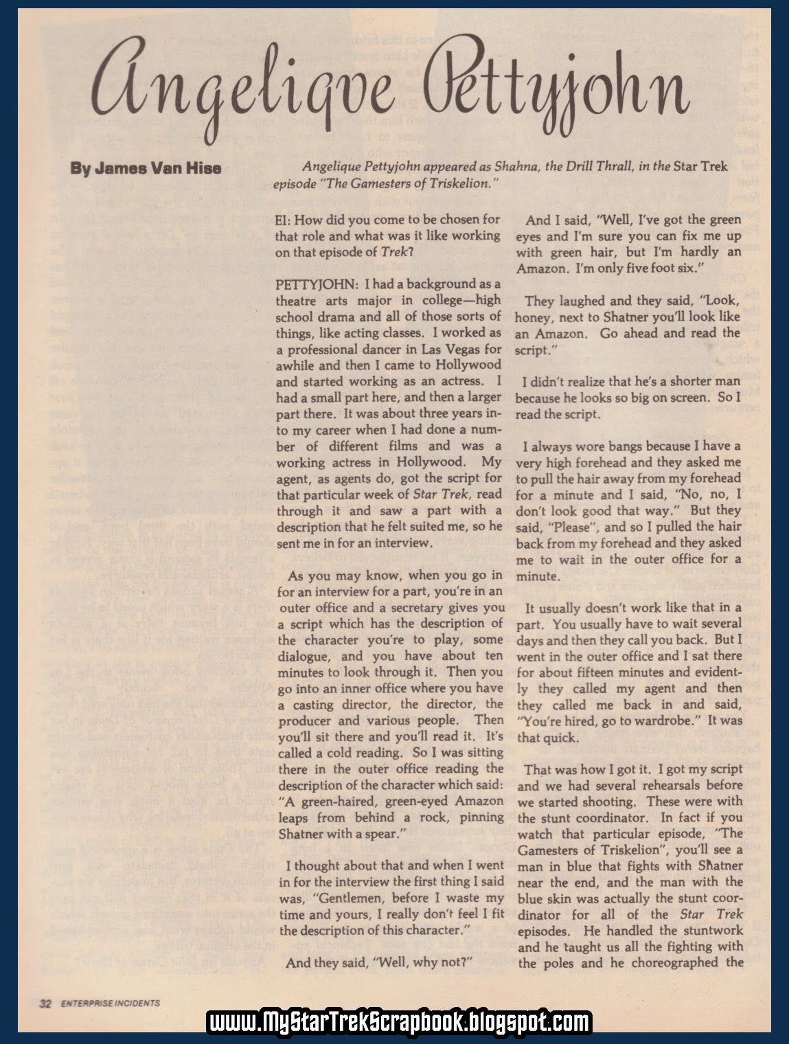 My Star Trek Scrapbook: 1984 Interview with Angelique Pettyjohn