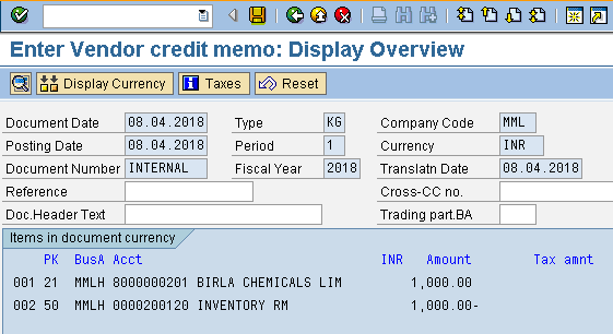 SAP - FICO MODULE LEARNING: Credit Memo Postings