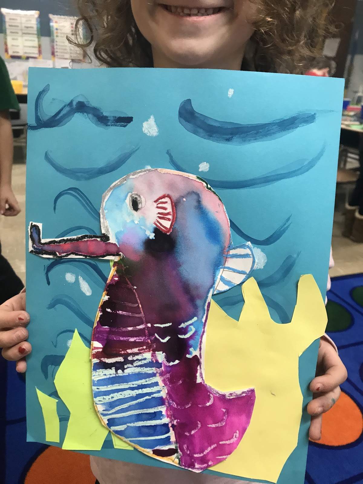 Elements of the Art Room: 1st grade Eric Carle inspired seahorses