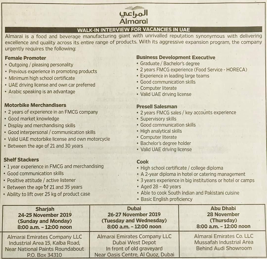 UDYOG ADDA: ALMARAI EMIRATES COMPANY LLC WALK IN INTERVIEW FOR ...