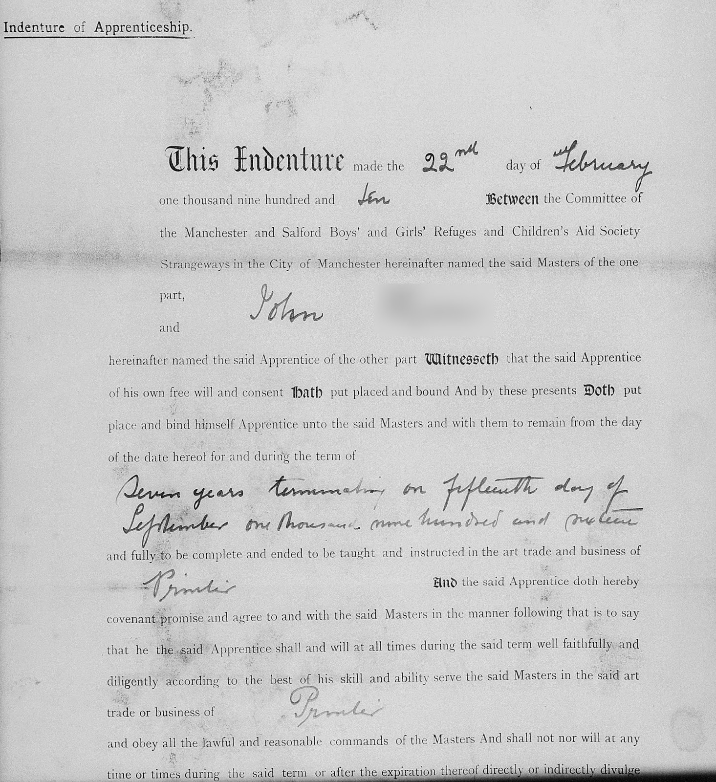 Indenture of Apprenticeship