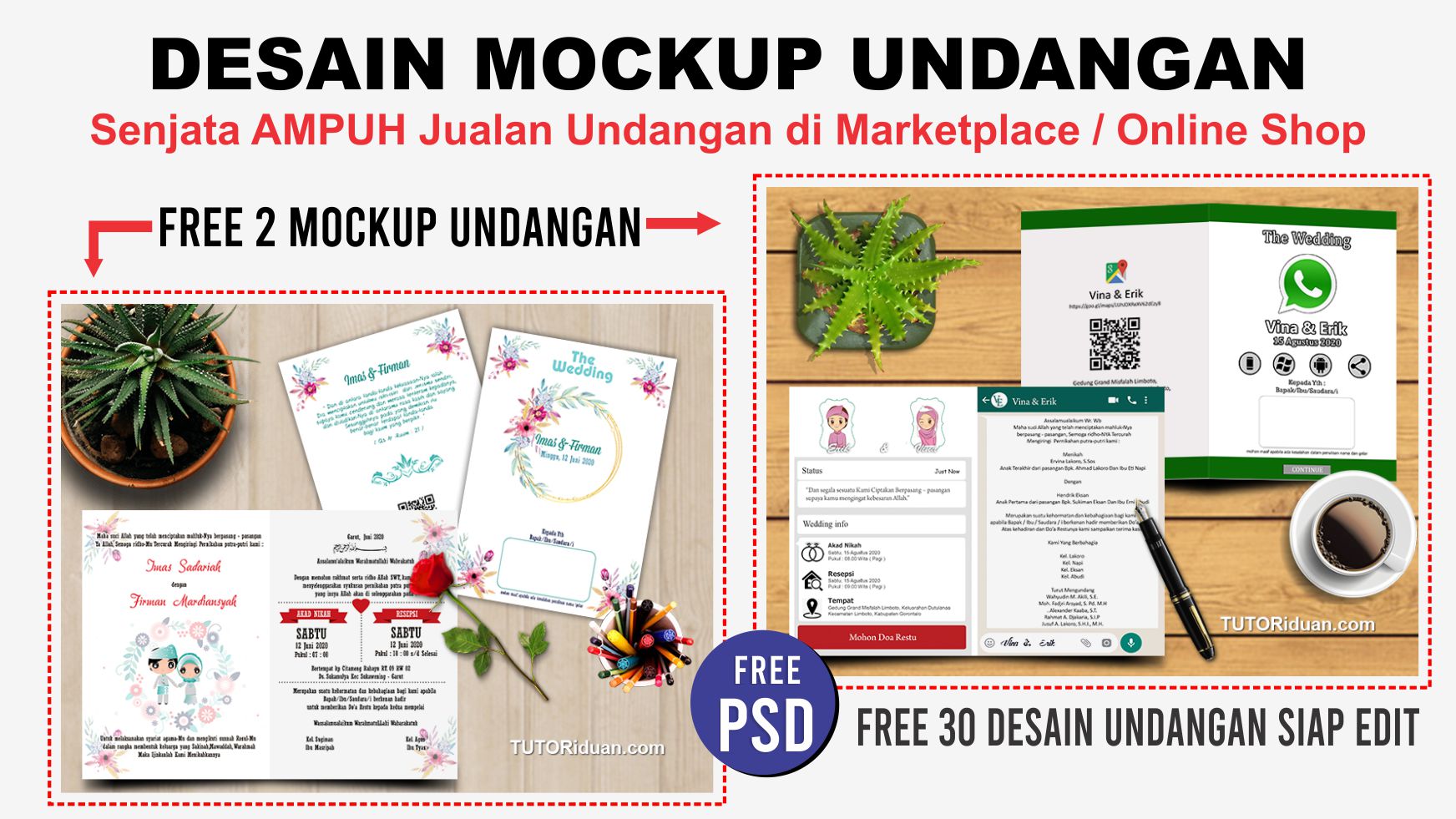 Free 2 Mockup Undangan dan 30 Desain Undangan Pernikahan (Free PSD ...