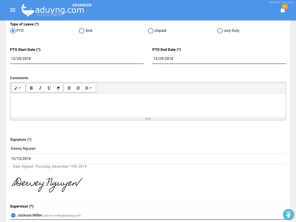 Rethink Workflow Support: Request for Leave