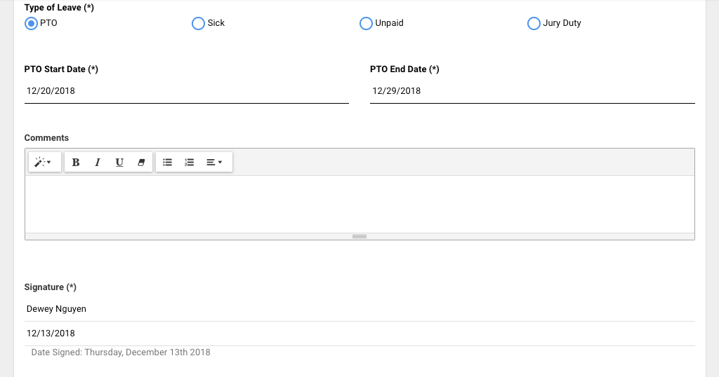 Rethink Workflow Support: Request for Leave