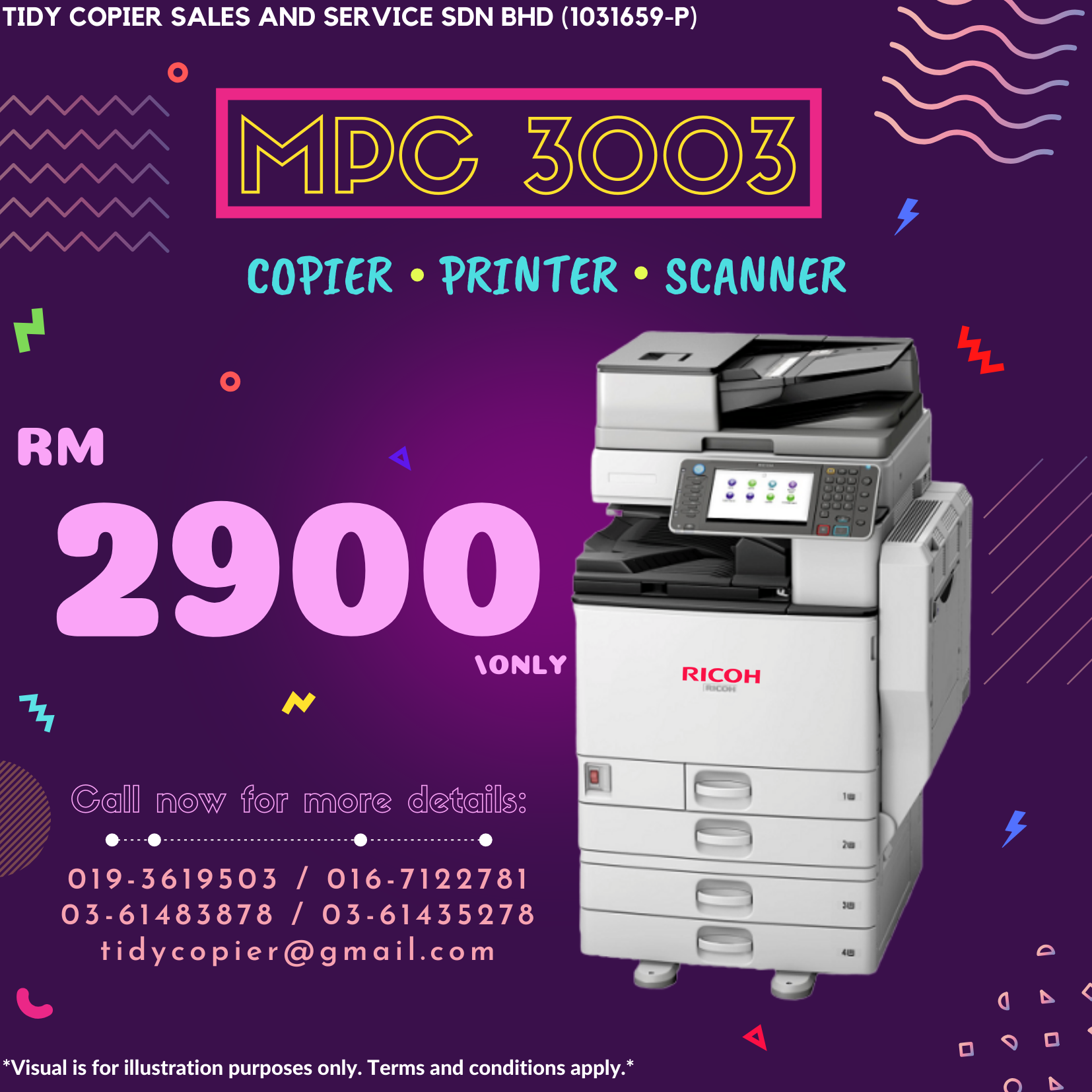 PROMOSI !!!! MESIN FOTOSTAT JENAMA RICOH: RICOH MPC 3003 WITH PRINTER AND SCANNER