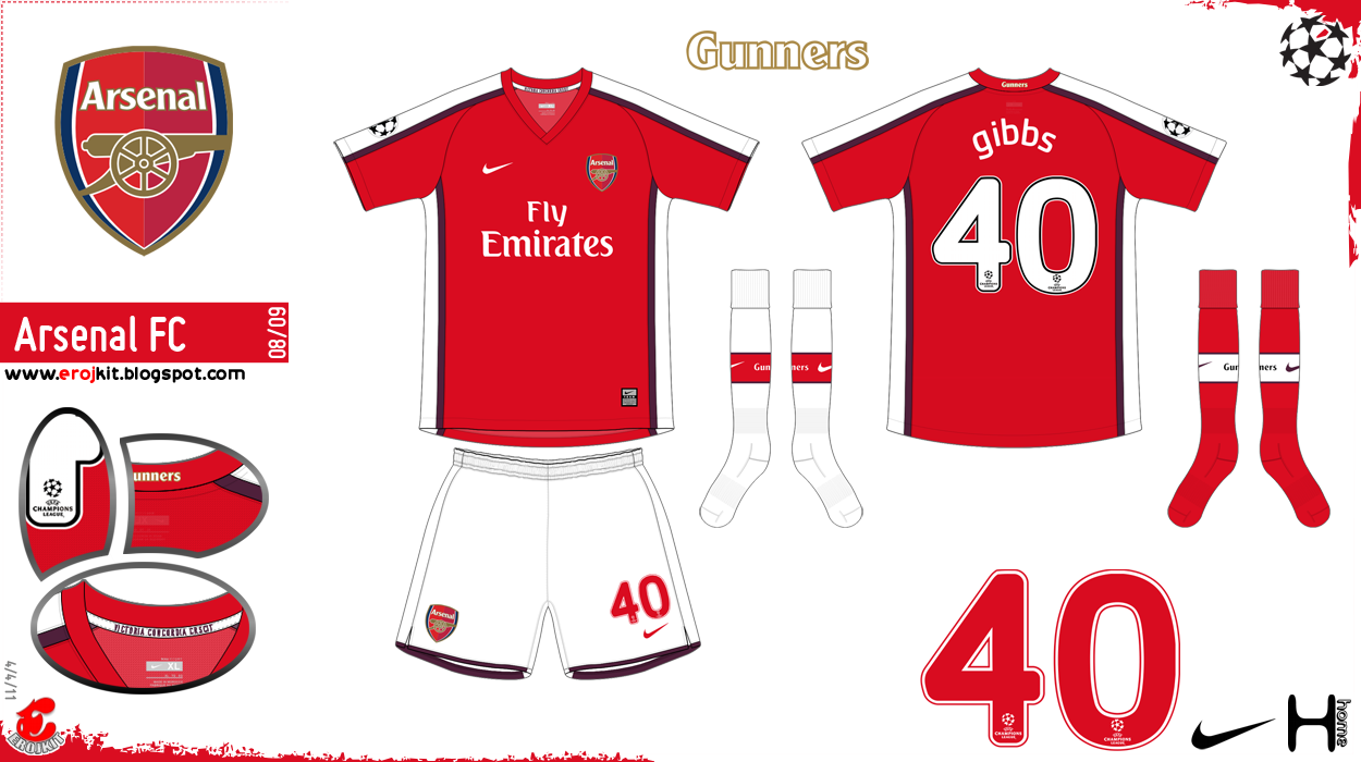 Kit Design, by eroj: 2008-09 Arsenal (Home e Away)
