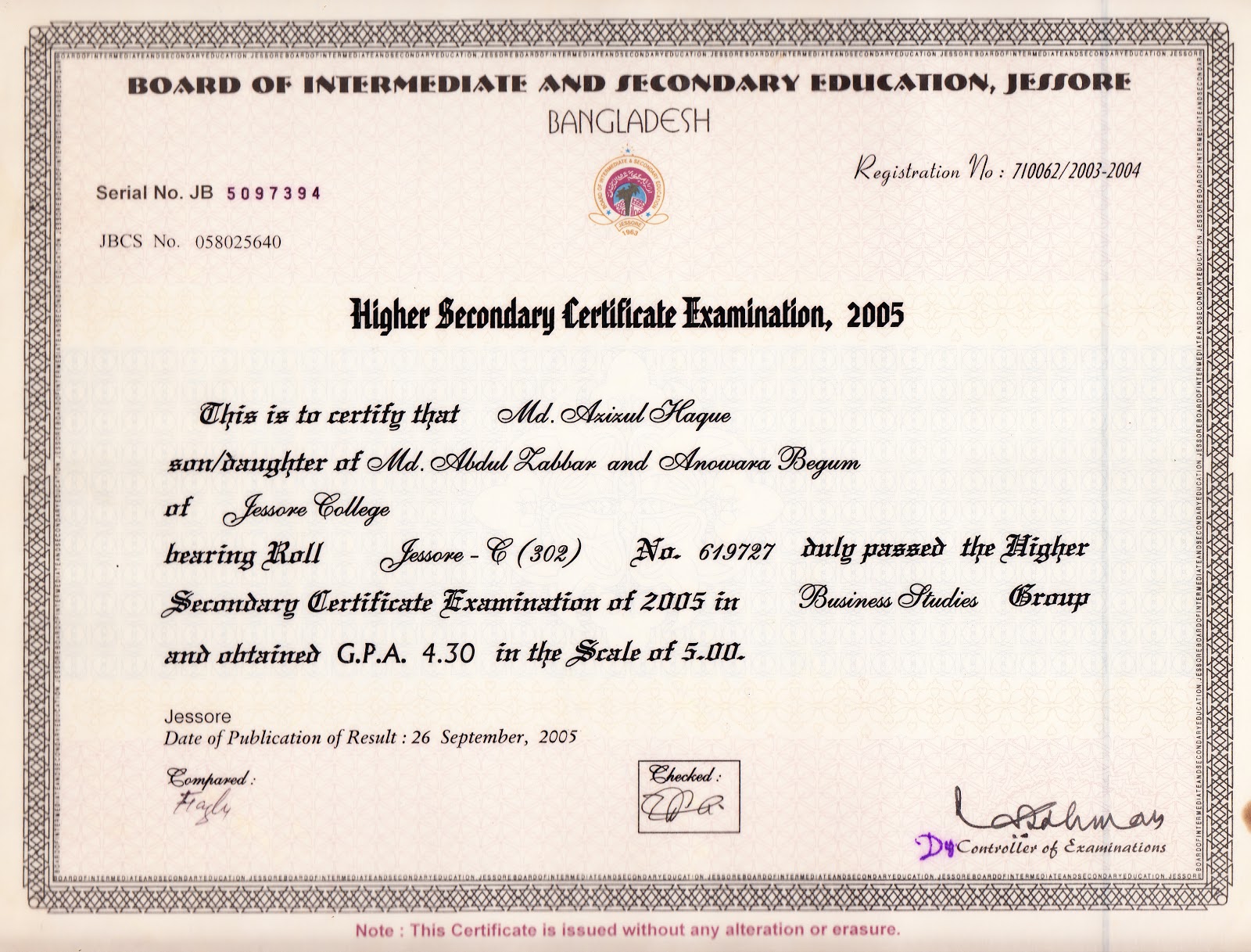 RABEYA PARVIN (RINA): Azizul- HSC Certificates & Doccuments