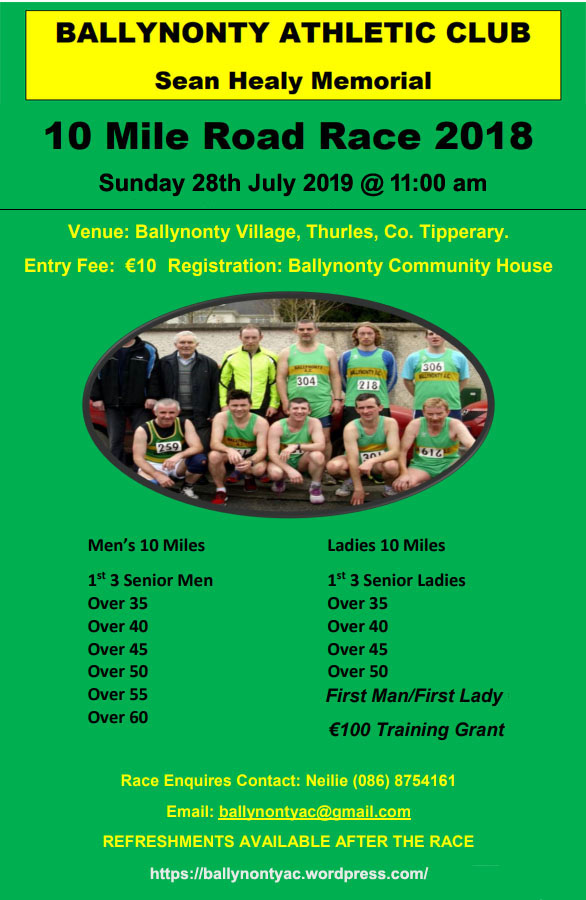 Running in Munster, Ireland: Notice : Ballynonty 10 mile road race ...