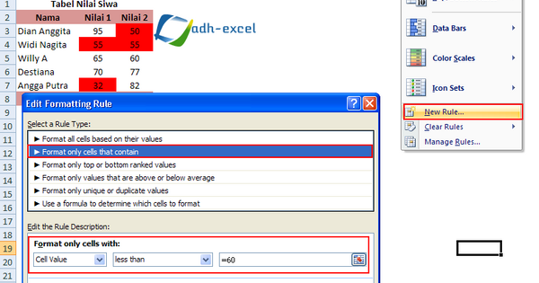 Conditional Formatting, Cara Mewarnai Cell/Range Excel Yang Berisi Angka - ADH-EXCEL.COM Tutorial