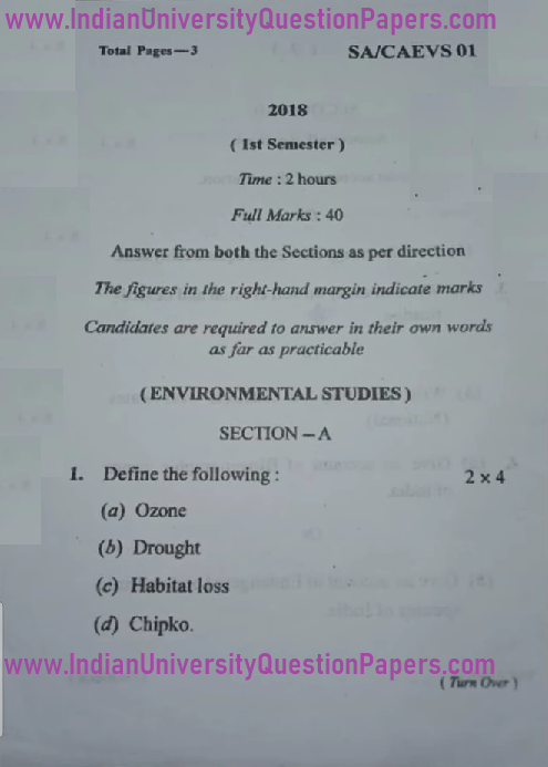 Berhampur University +3 1st Sem Environmental Studies 2018 Question ...