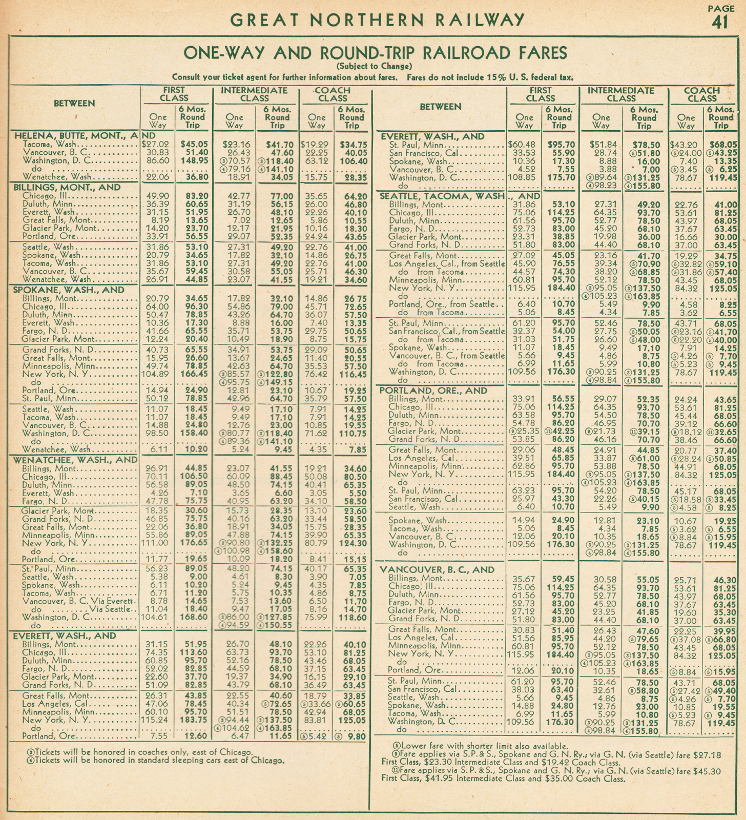 Rolly Martin Country: Great Northern Railway, 1950 Public Timetable ...