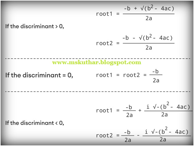 Program to Find Roots of a Quadratic Equation